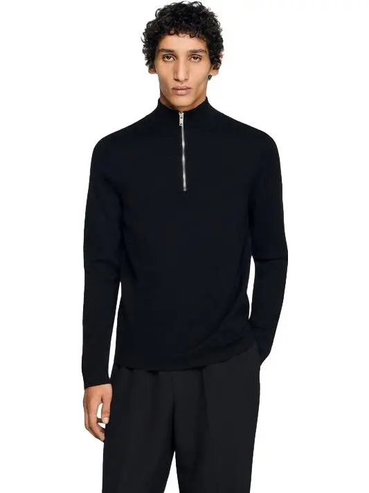 Sandro Wool Jumper With Zip - Carbon Black