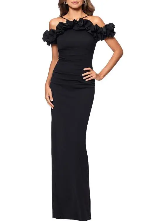 XSCAPE EVENINGS Ruffle Detail Body-con Gown - Black