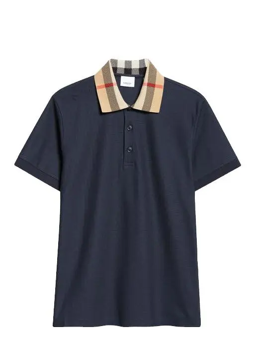 Burberry Cody Check Collar Cotton Piqué Polo - Smoked Navy