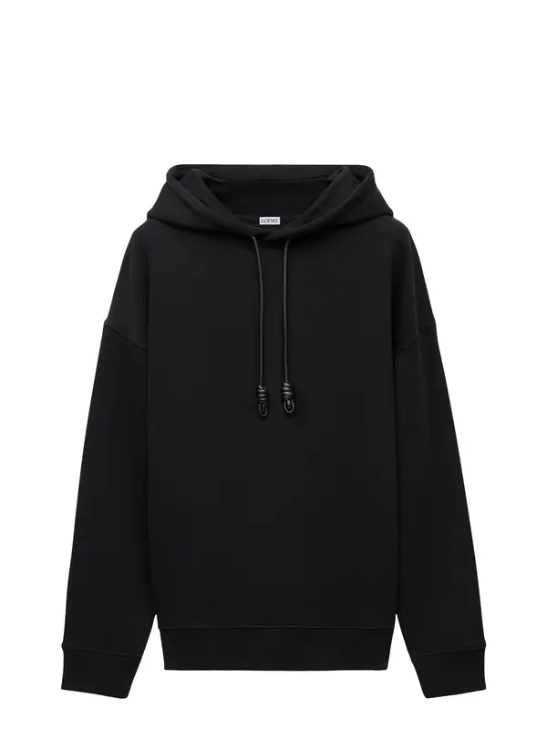 Loewe Cotton-blend Hoodie With Leather Anagram - Black