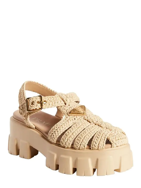 Prada Monolith Lug-sole Raffia Fisherman Sandal - Naturale