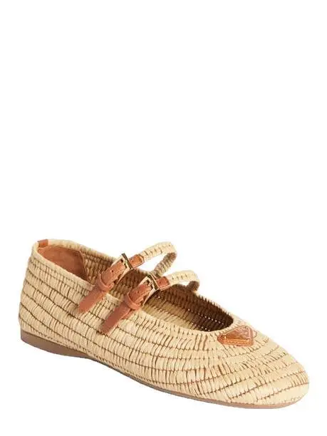 Prada Raffia Mary Jane Flat - Beige/tan