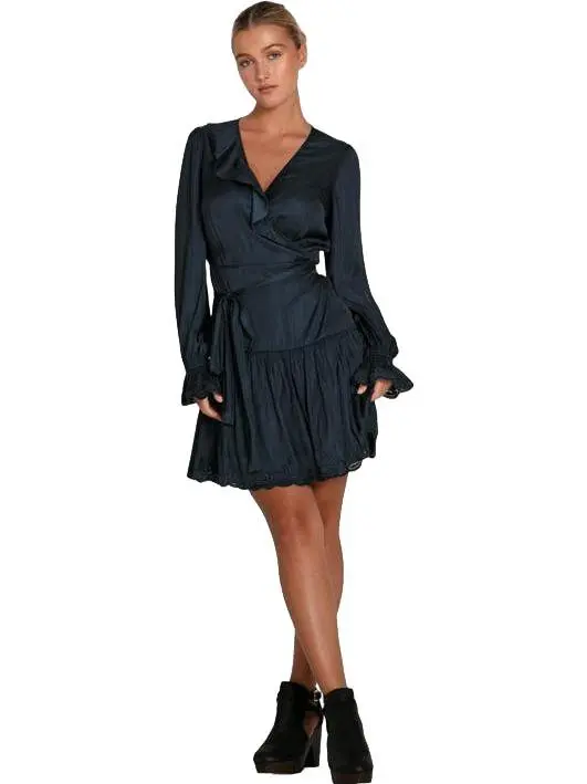 BELLE & BLOOM Wild Flower Embroidered Wrap Dress - Navy