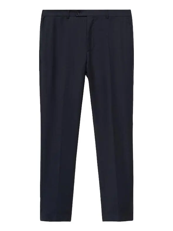 Mango Slim Fit Virgin Wool Trousers - Dark Navy