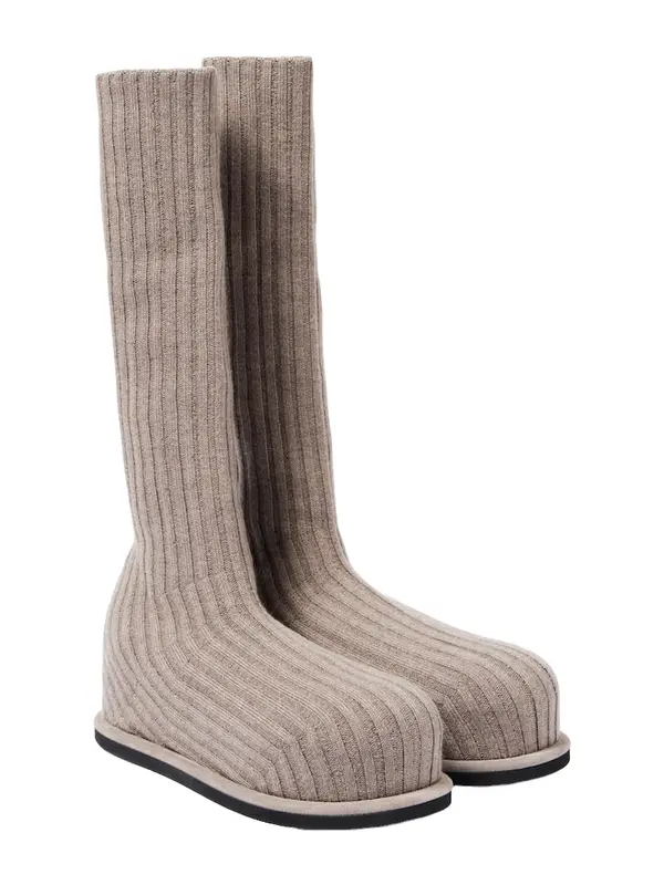 Amina Muaddi Veneda 15 Knee-high Sock Boots - Neutrals