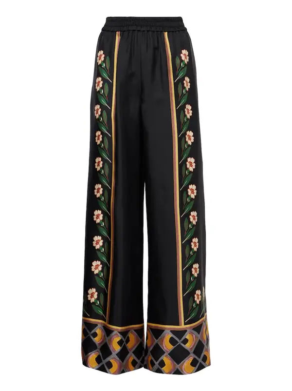 La DoubleJ Dazed Placée Silk Twill Palazzo Pants - Multicoloured