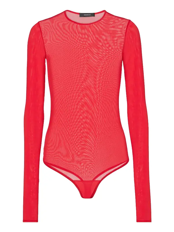 Wardrobe.NYC Sheer Mesh Bodysuit - Red