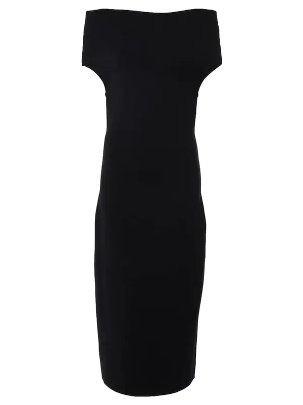 TOTEME Knitted Off-shoulder Midi Dress - Black