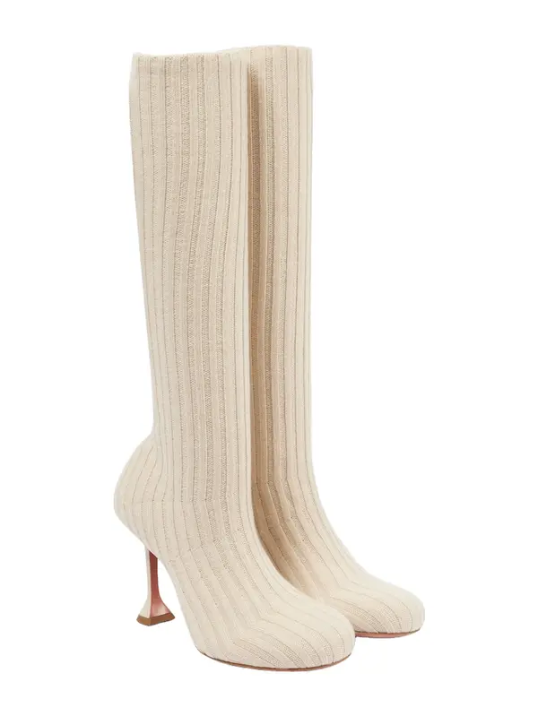 Amina Muaddi Veneda 95 Knee-high Sock Boots - Beige