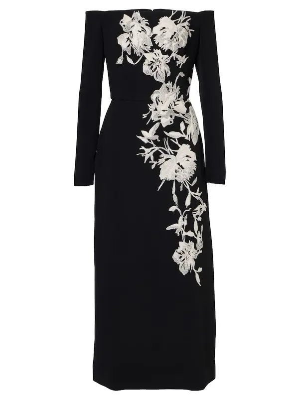 Elie Saab Embroidered Off-shoulder Midi Dress - Black
