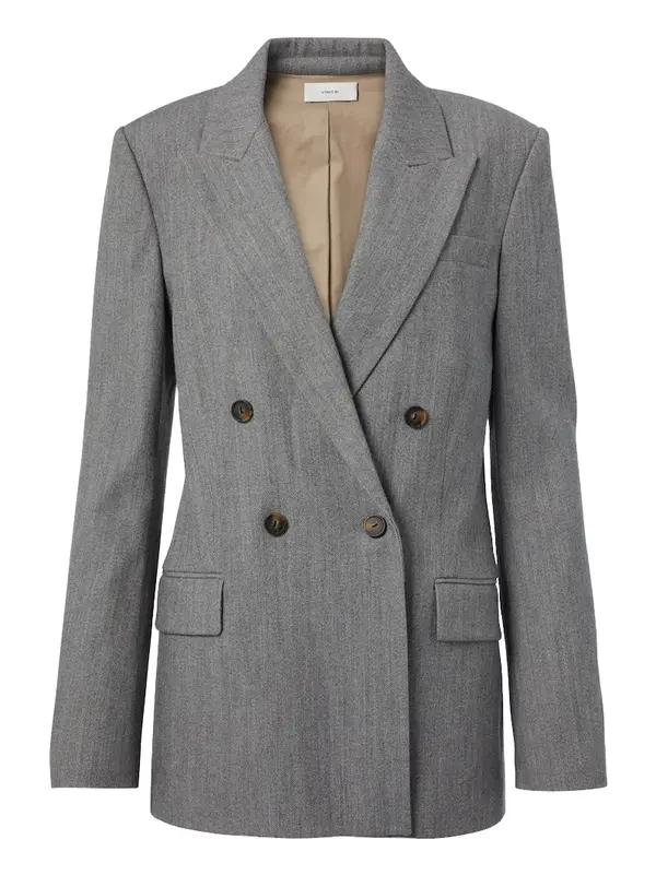 Vince Double-breasted Wool-blend Twill Blazer - Grey