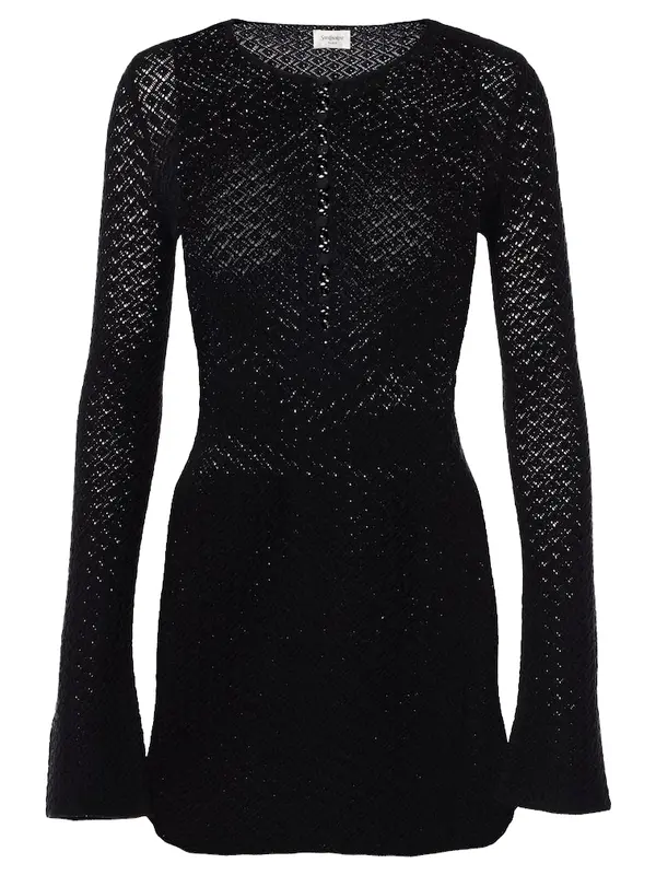 Saint Laurent Wool-blend Crochet Minidress - Black