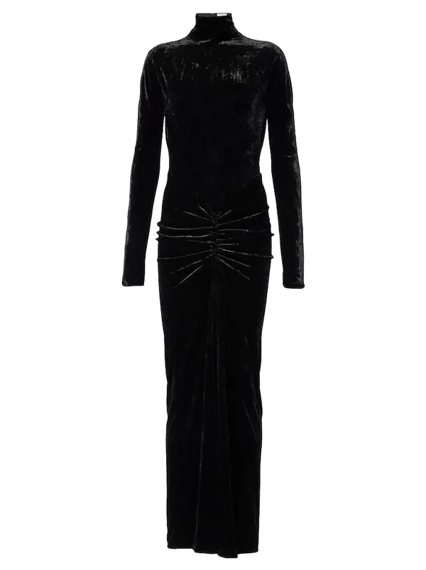 Alaïa Ruched Velvet Midi Dress - Black