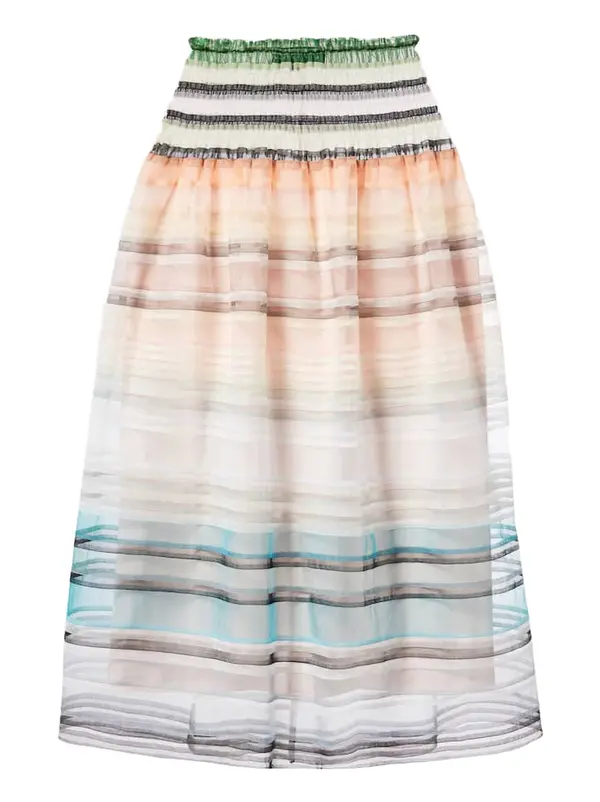 SUSAN FANG Striped Tulle Midi Skirt - Green