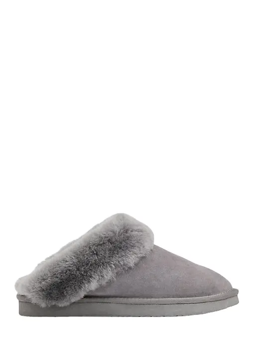 Whistles Emilia Sheepskin-cuff Suede Slippers - Grey