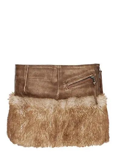 JADED LONDON Faux-leather Mini Skirt With Faux-fur Embellishment - Natural