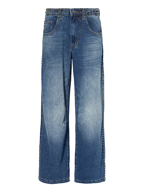 JADED LONDON Colossus Studded Wide-leg High-rise Denim Jeans - Blue