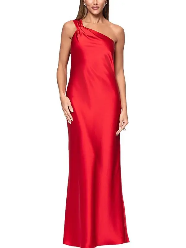 Aqua Satin One Shoulder Gown - Red