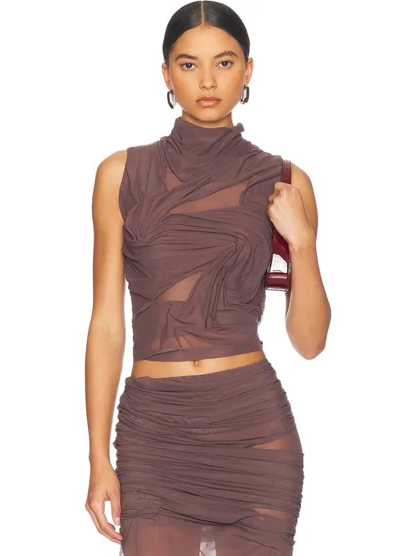DI PETSA Wetlook High Neck Top - Brown