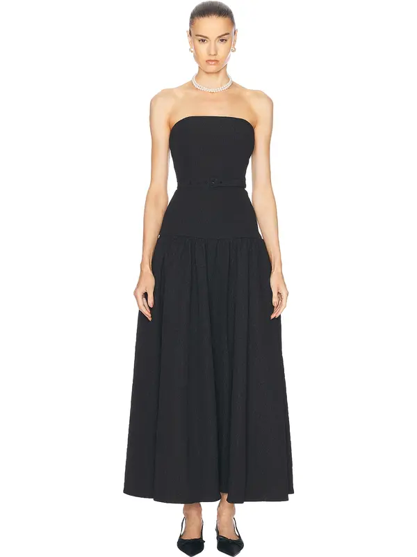 NICHOLAS Arete Strapless Drop Waist Midi Dress With Self Belt - Black