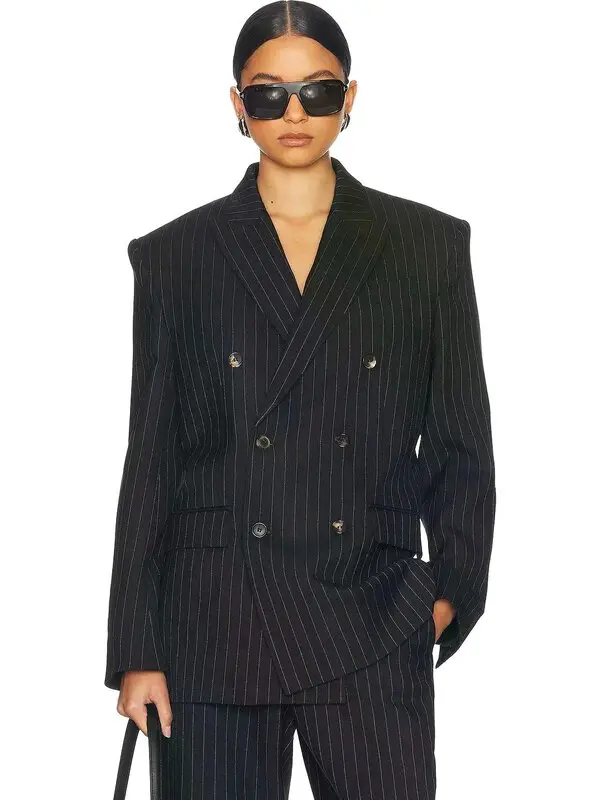 Wardrobe.NYC Double Breasted Blazer - Black Pinstripe