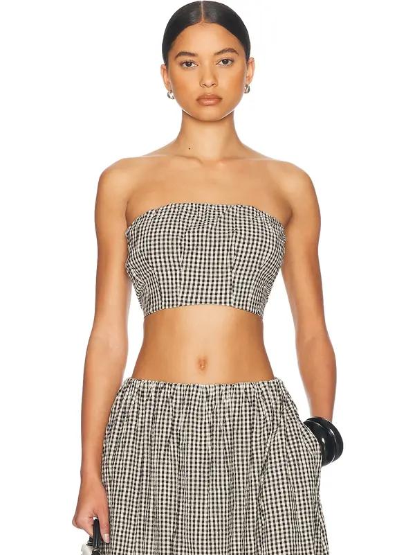 Posse Mira Strapless Crop Top - Gingham Black & Cream