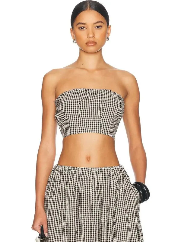 Posse Mira Strapless Crop Top - Gingham Black & Cream