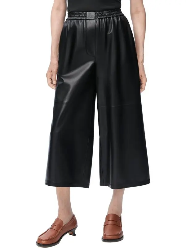Loewe Cropped Nappa Lambskin Trousers - Black