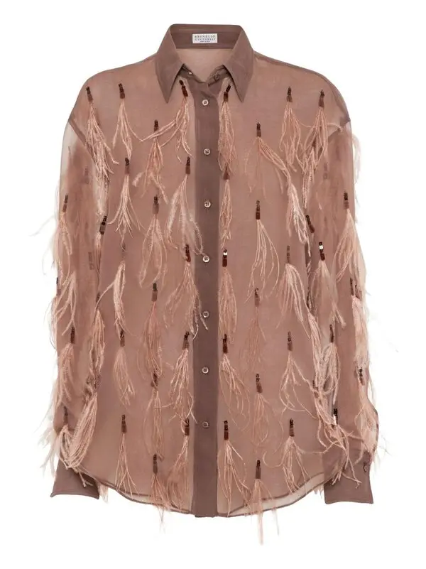 Brunello Cucinelli Feather-detailing Shirt - Brown