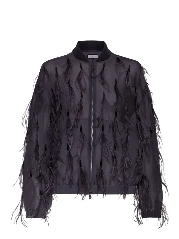 Brunello Cucinelli Feather-embellished Jacket - Grey