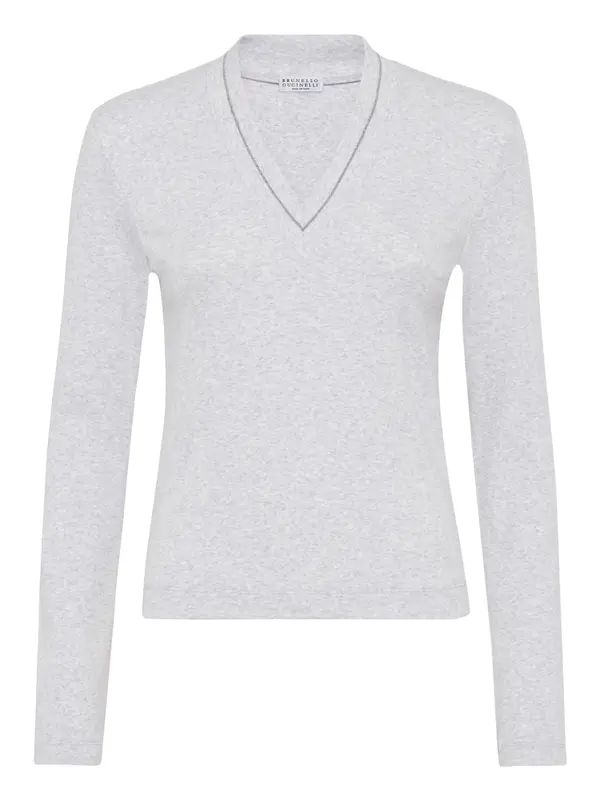 Brunello Cucinelli Ribbed Jersey Top - Grey