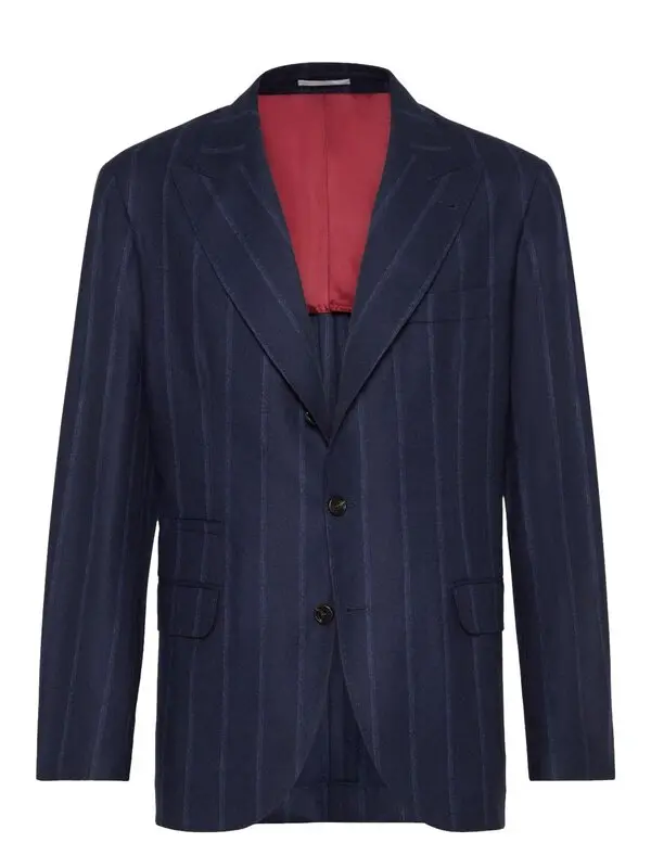 Brunello Cucinelli Striped Wool Blazer - Blue