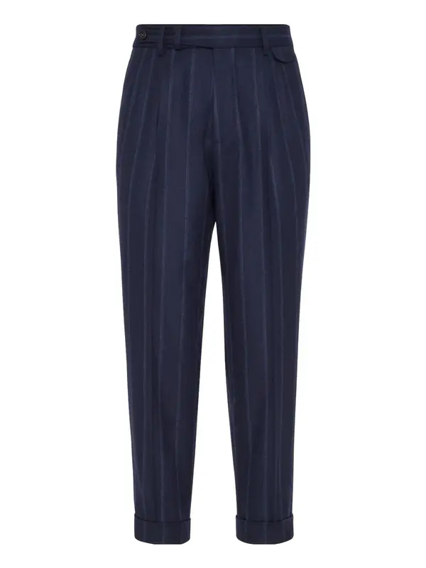 Brunello Cucinelli Pinstriped Wool Trousers - Blue