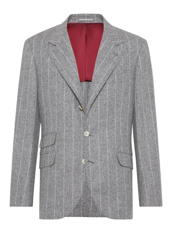 Brunello Cucinelli Speckle-knit Pinstripe Blazer - Grey