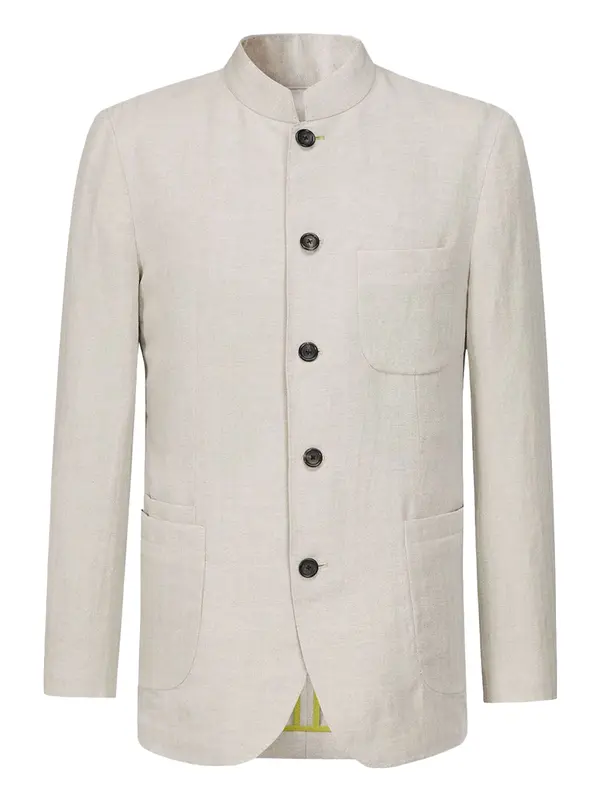Shanghai Tang Off-white Wool-flax Blend Blazer - Neutrals