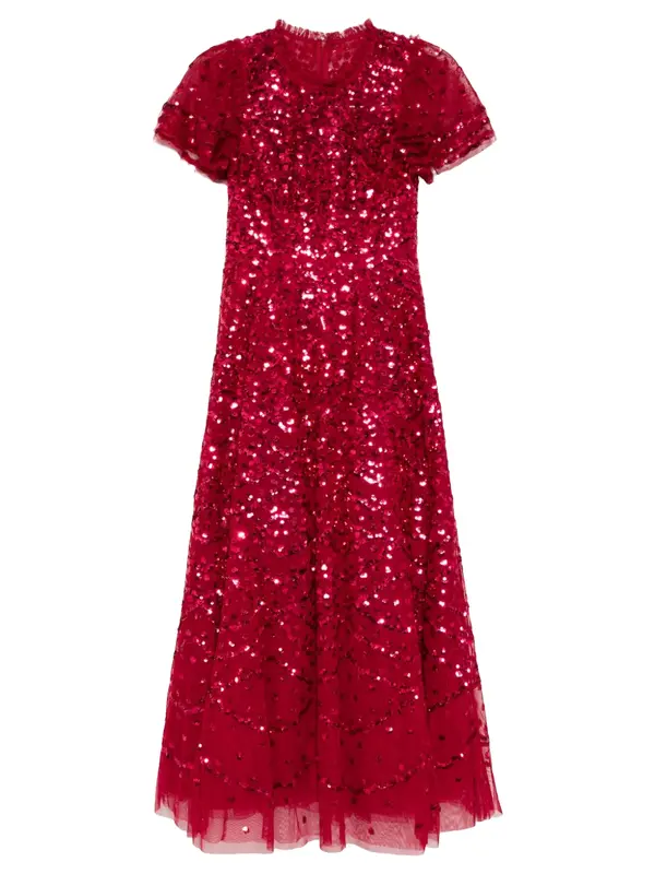 NEEDLE & THREAD Deco Dot Ankle Gown - Red