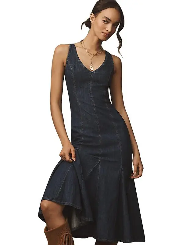 REFORMATION Serafina Mermaid Skirt Sleeveless Denim Dress - Medium Denim