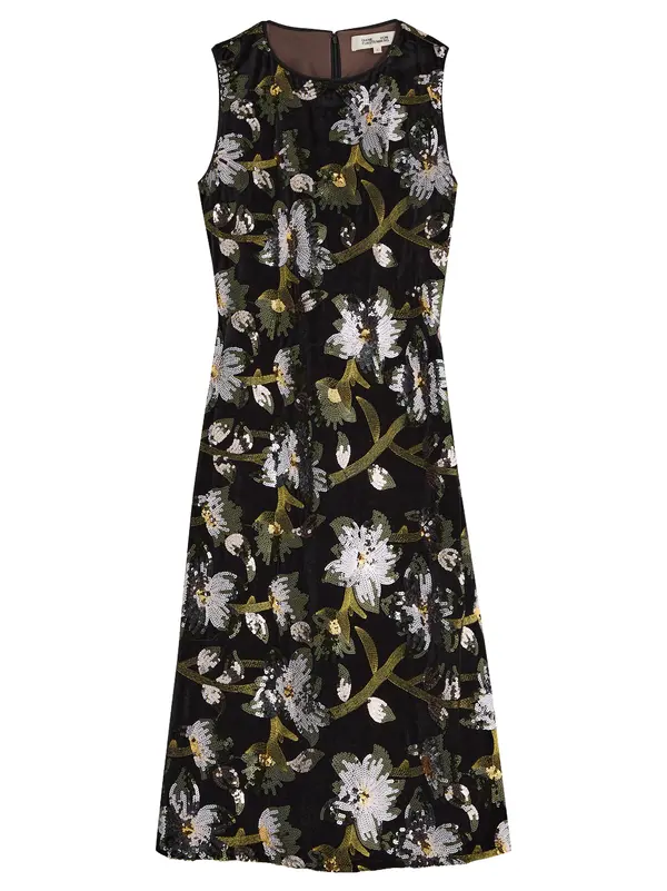 Diane Von Furstenberg Sequin-embellished Velvet Midi Dress - Black