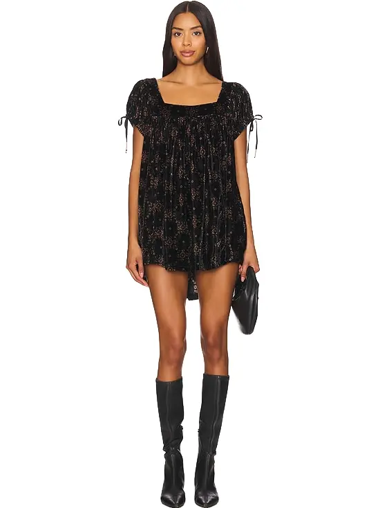 Free People We The Free Velvet Summer Camp Tunic Dress - Black Combo