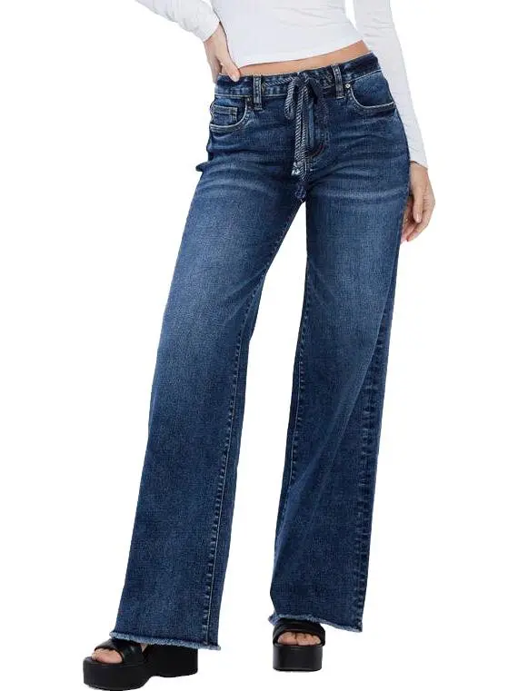 HINT OF BLU Drawstring Wide Leg Jeans - Boho Blue