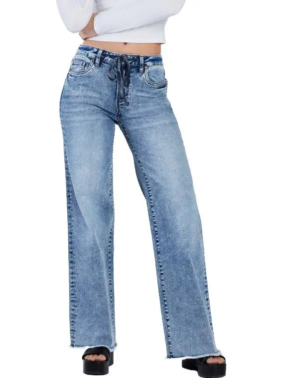 HINT OF BLU Drawstring Wide Leg Jeans - Hippie Blue