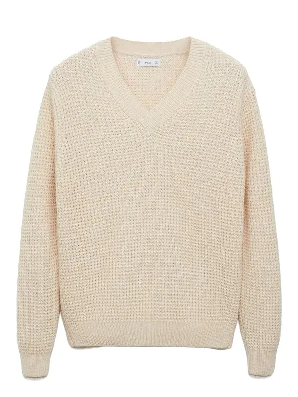 Mango V-neck Sweater - Ecru