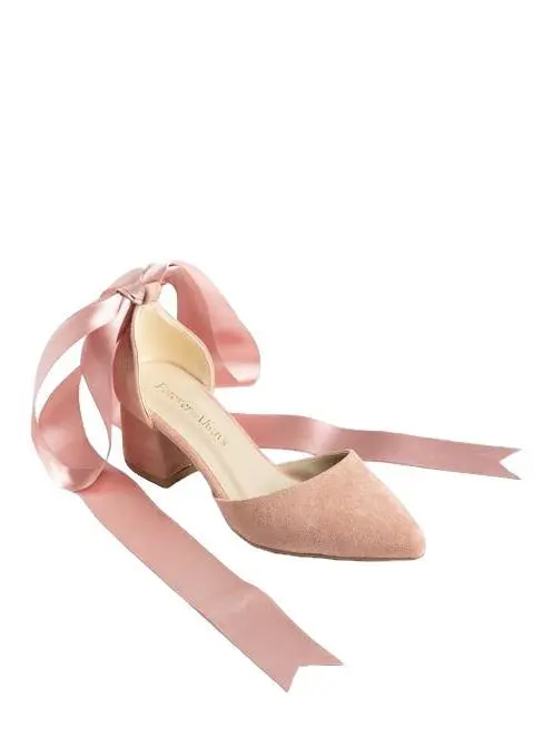 FOREVER & ALWAYS SHOES Fiona Low Block Heels - Dusty Pink Suede