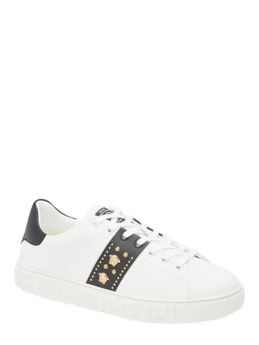 Versace Studded Greca Sneakers - White Black-versace Gold