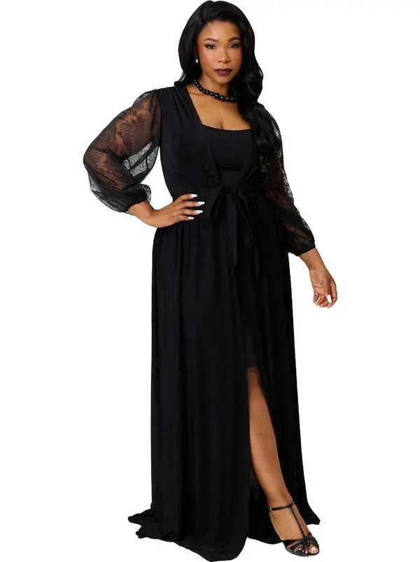 Unique Vintage Hollywood Duster - Black Solid