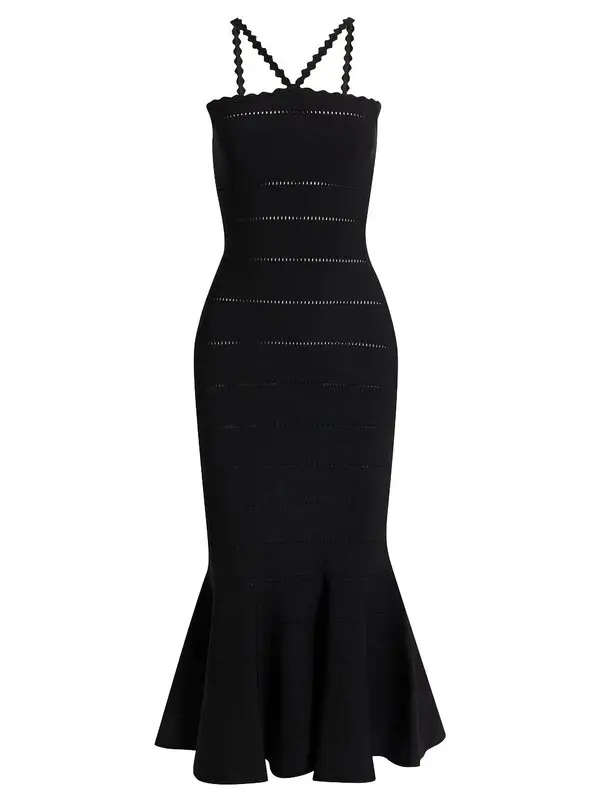 Victoria Beckham Fluted Laser-cut Midi Dress - Black