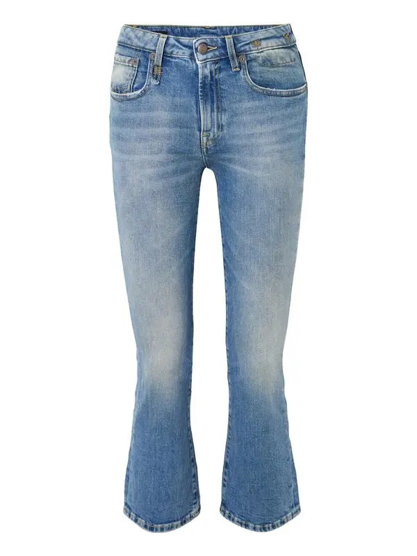 R13 Kick Fit Cropped Mid-rise Flared Jeans - Blue