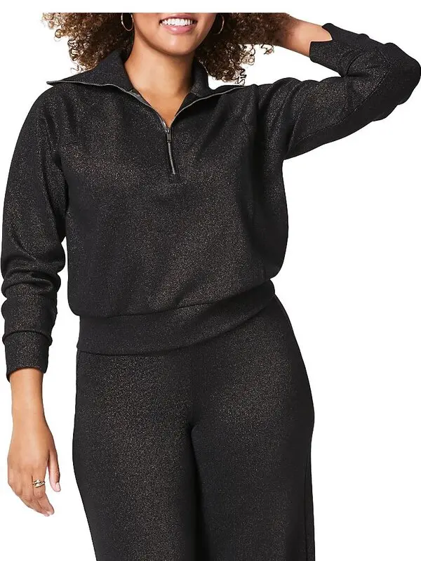 Spanx Airessentials Half Zip With Shimmer - Very Black Gunmetal