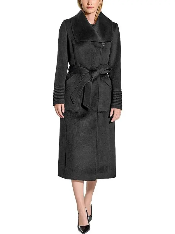 Sentaler Wide Collar Long Wrap Coat - Black