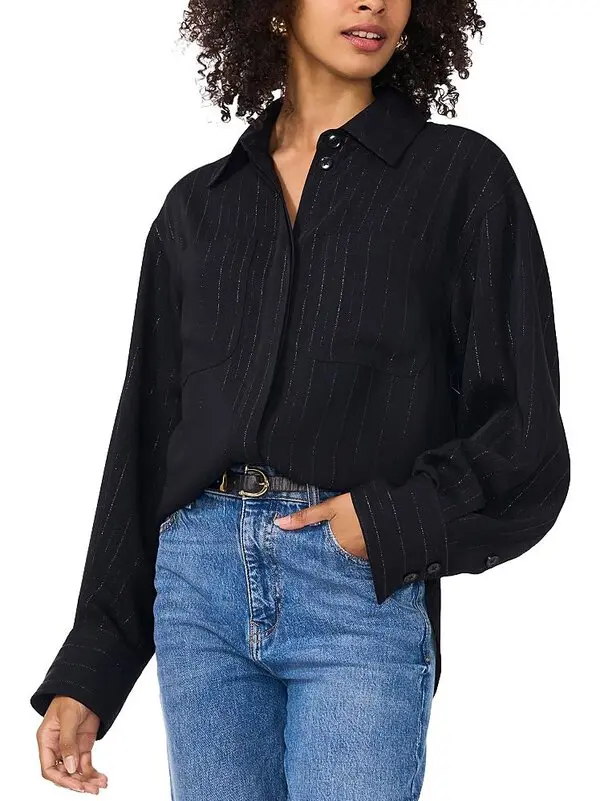 Vince Camuto Metallic Pinstriped Shirt - Rich Black